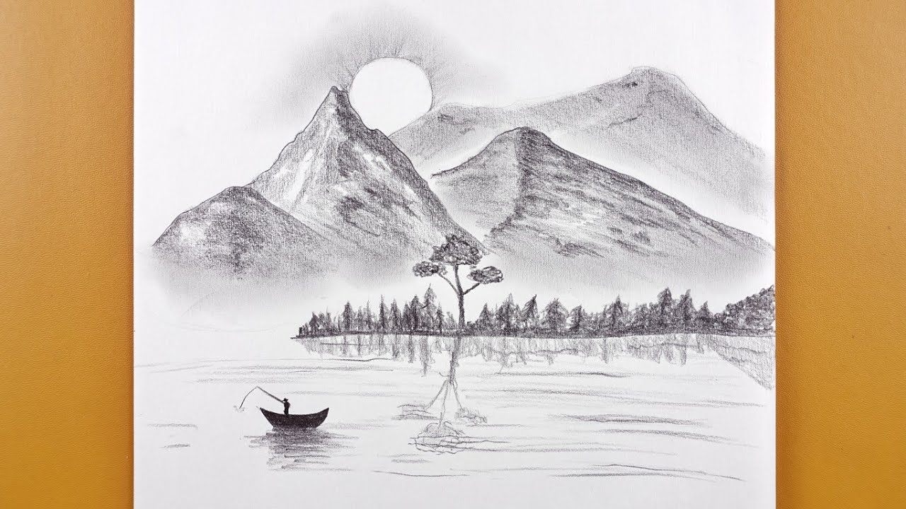 Scenery drawing | How to Draw landscape | Drawing idea Step By Step ...