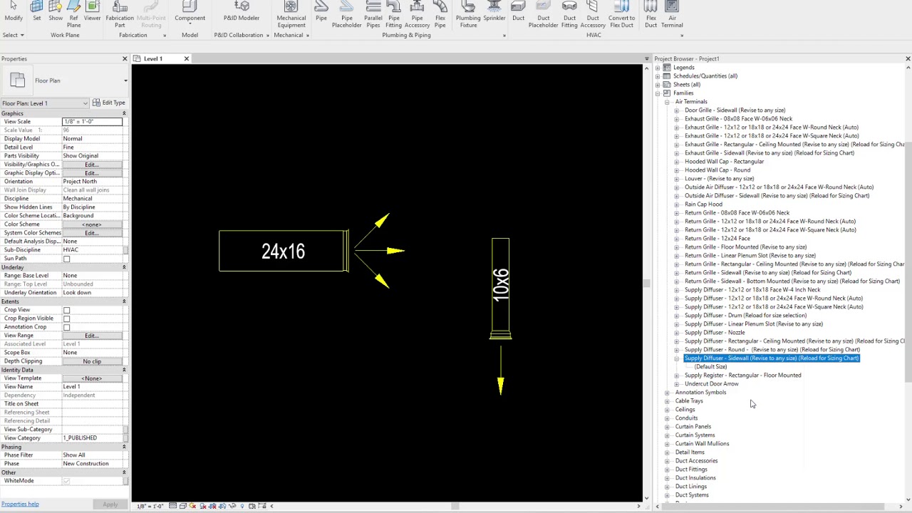 Revit - Sidewall Air Terminal Auto Size - YouTube