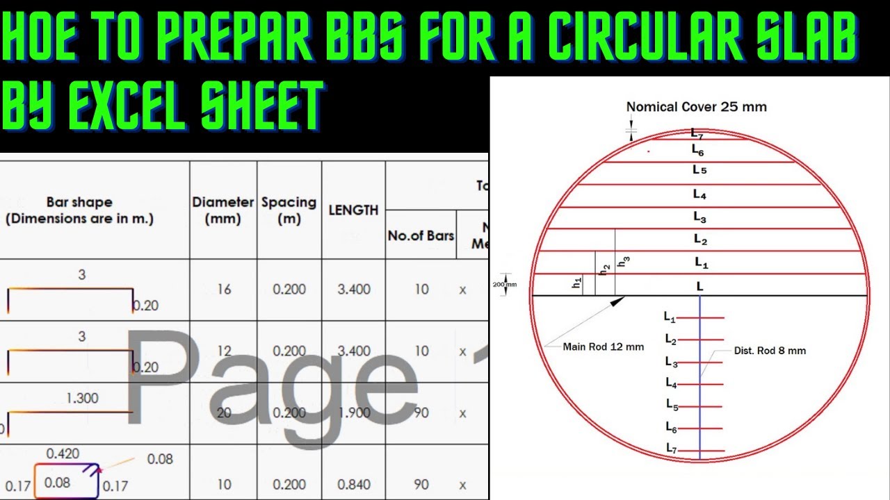 How to prepare bar bending schedule for a circular Slab by excel sheet ...
