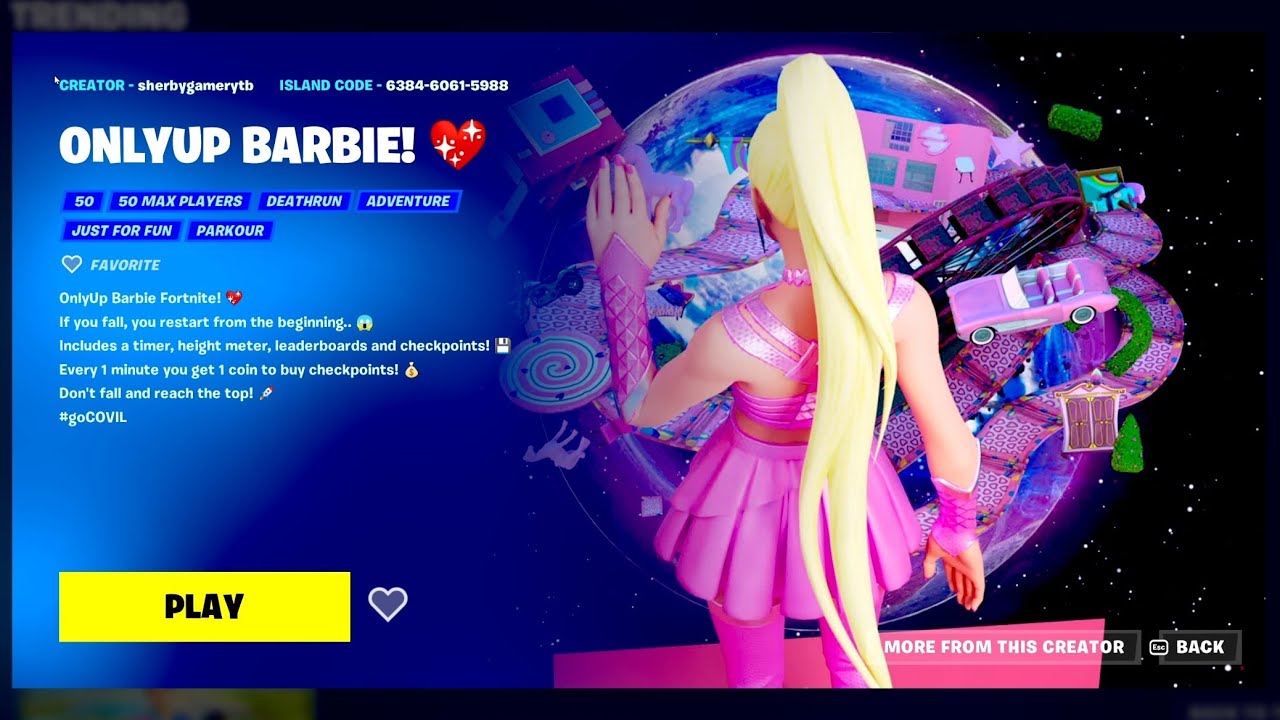 FORTNITE OnlyUp Barbie! 💖 FULL WALKTHROUGH - MAP CODE: 6384-6061-5988 ...