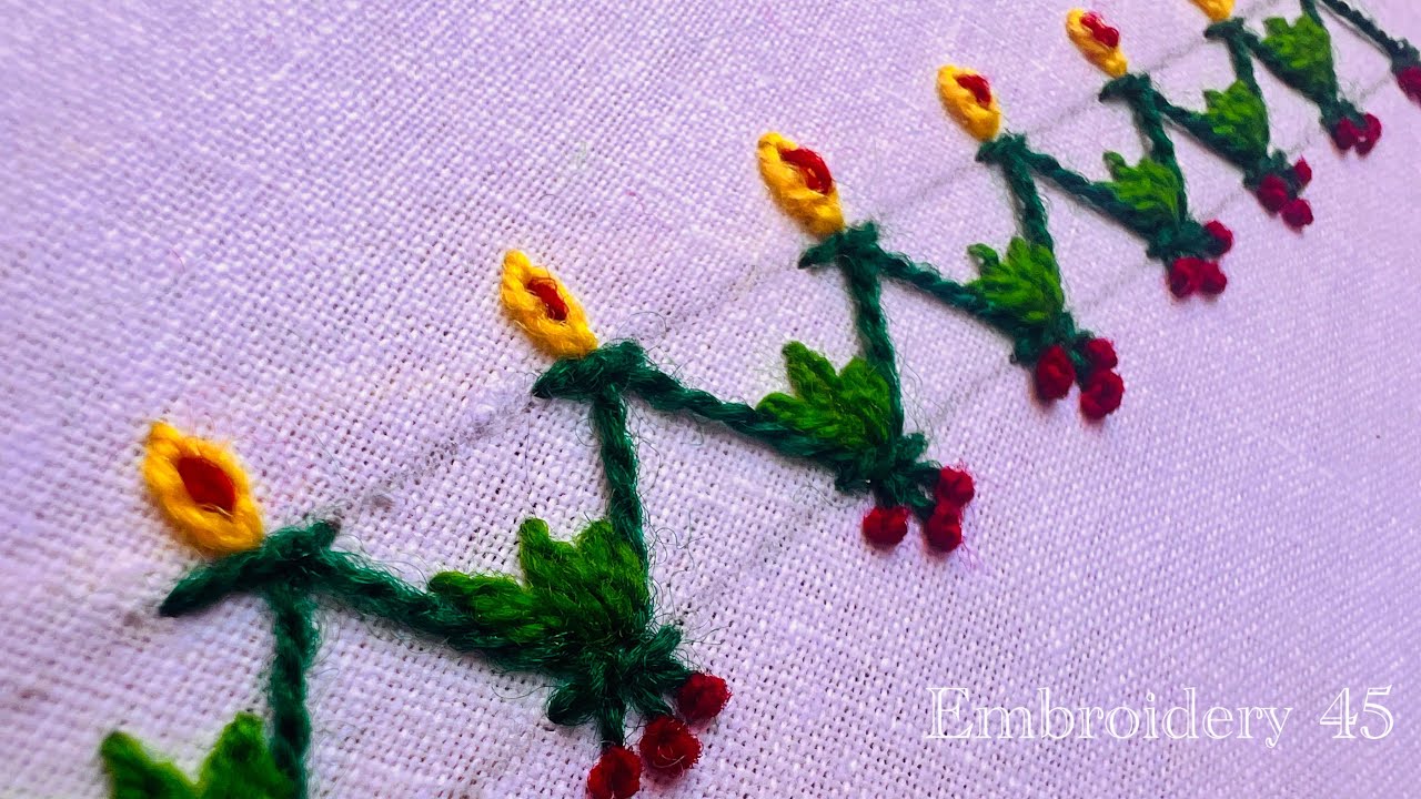 VEry Easy hand Embroidery borderlinE design/easy border tutorial for beginners - YouTube