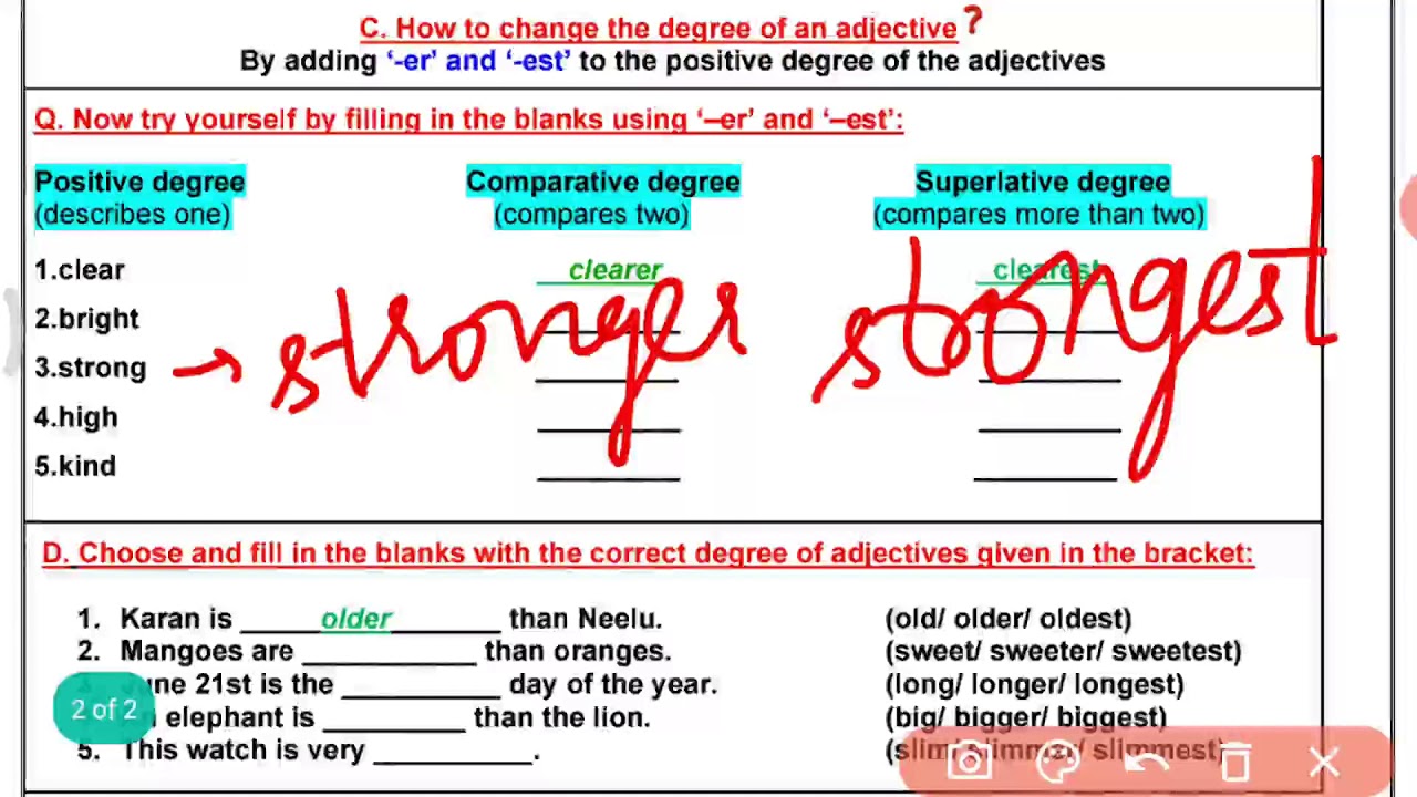 class 8 English worksheet 11 Adjective - YouTube