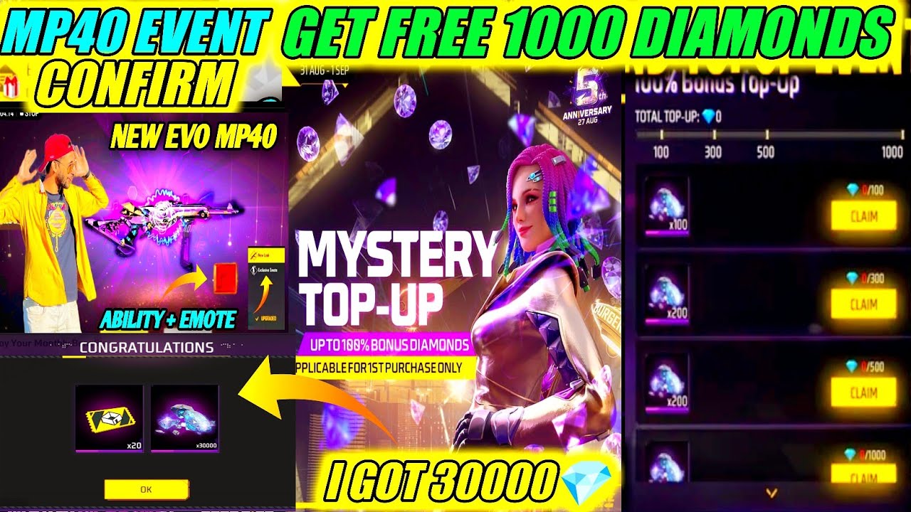 Get 1000 diamonds 😍 | Next topup Event free fire | New topup event free ...