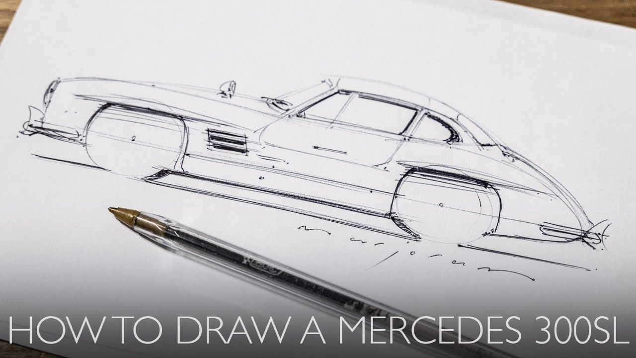 How to draw a gull-wing Mercedes 300SL in just a few minutes.Easy to ...