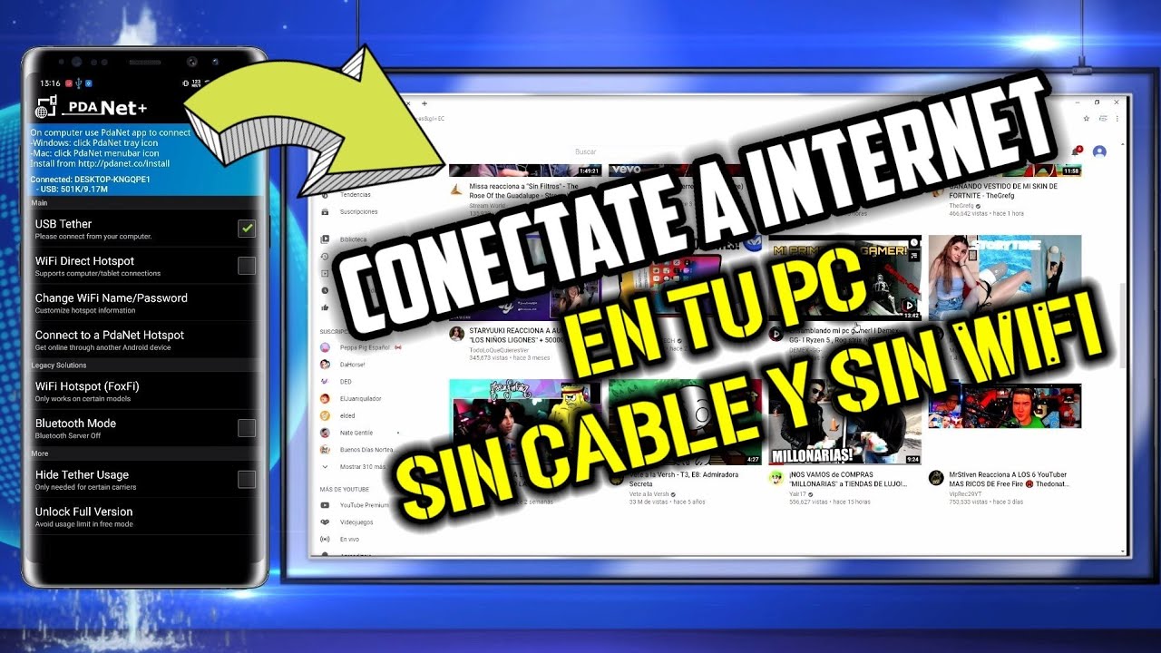 ️CONECTATE A INTERNET EN TU PC SIN CABLE Y SIN WIFI FACIL | Tecno Net ...
