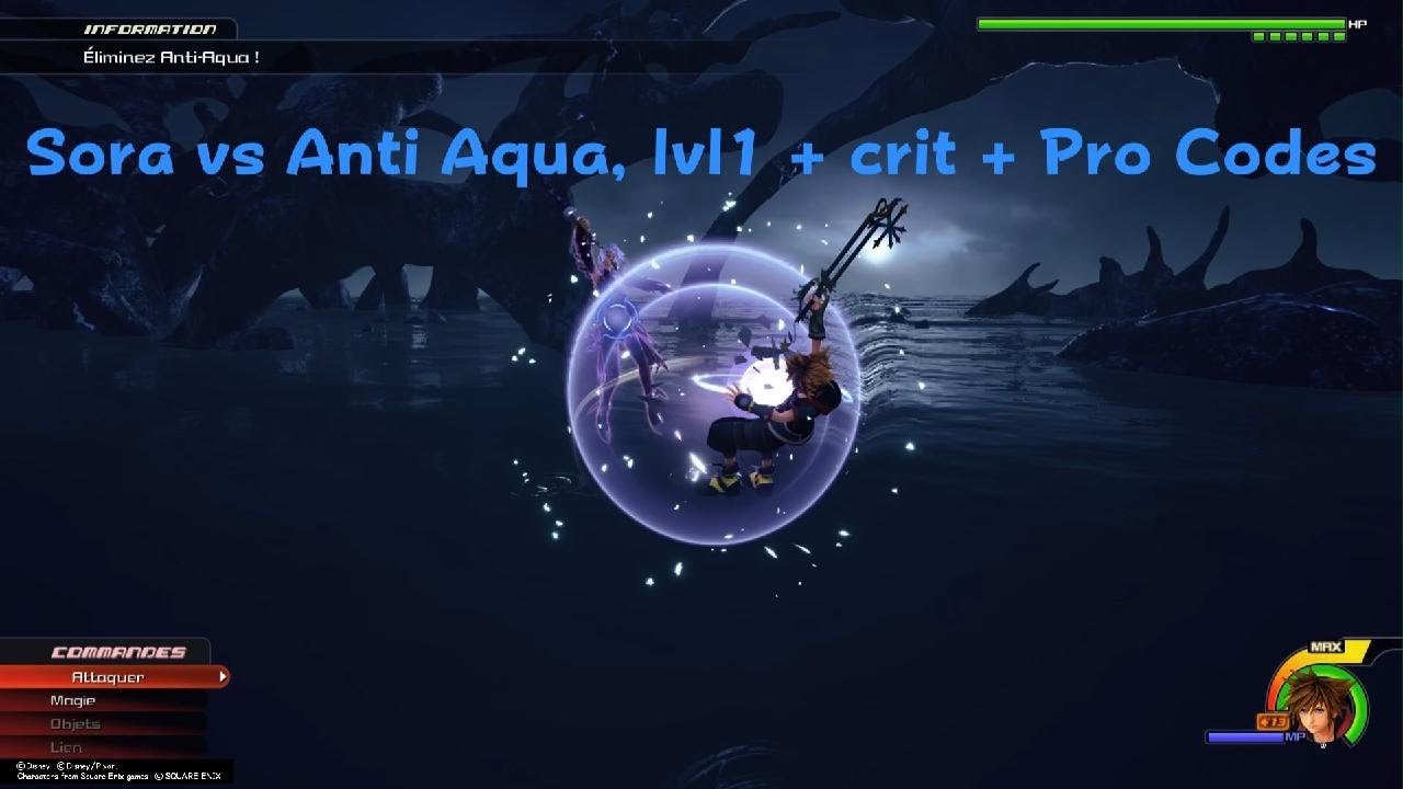 KINGDOM HEARTS Ⅲ Sora vs Anti Aqua en lvl1 + crit + Pro Codes - YouTube