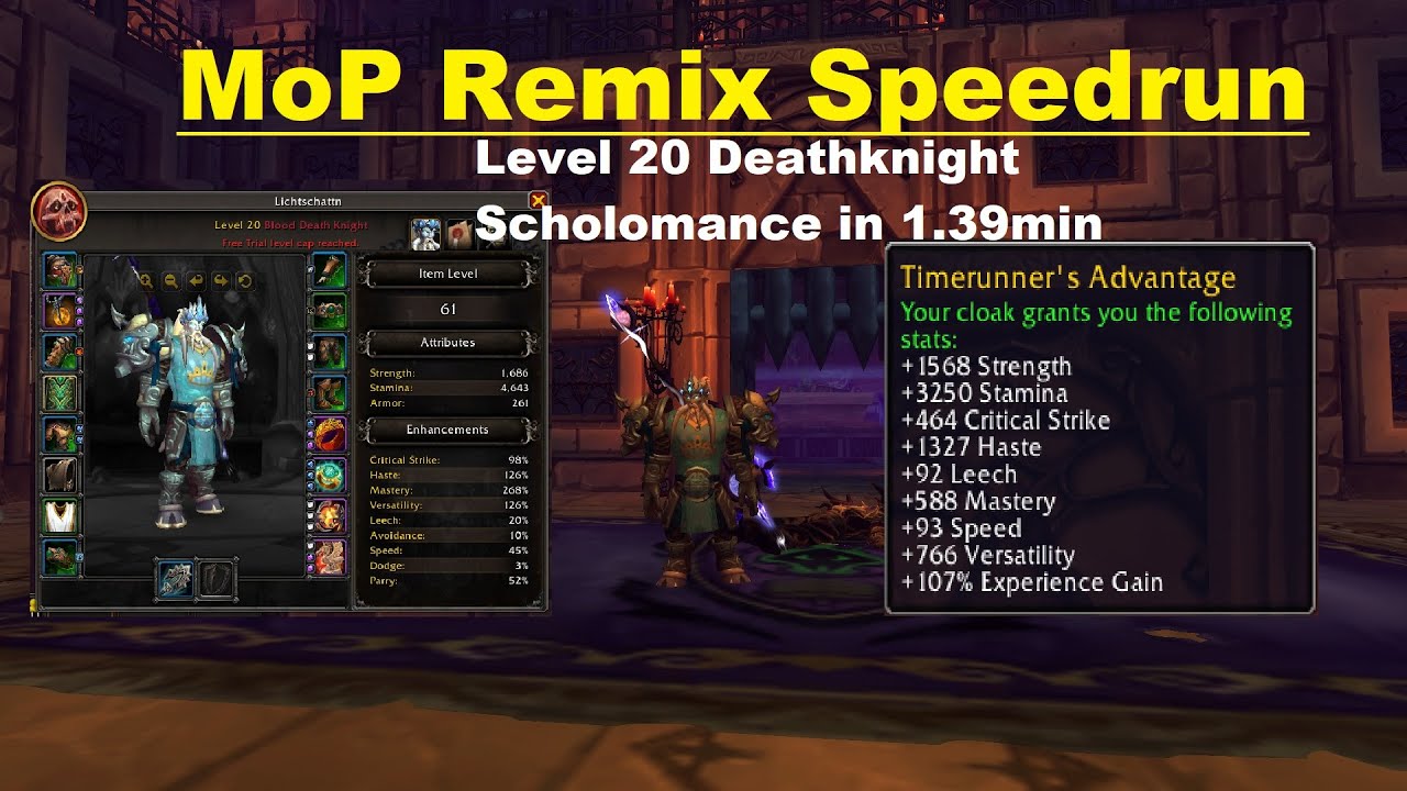 Lvl 20 Blood-DK is insane in MoP Remix - Scholomance Heroic in 1.39min ...