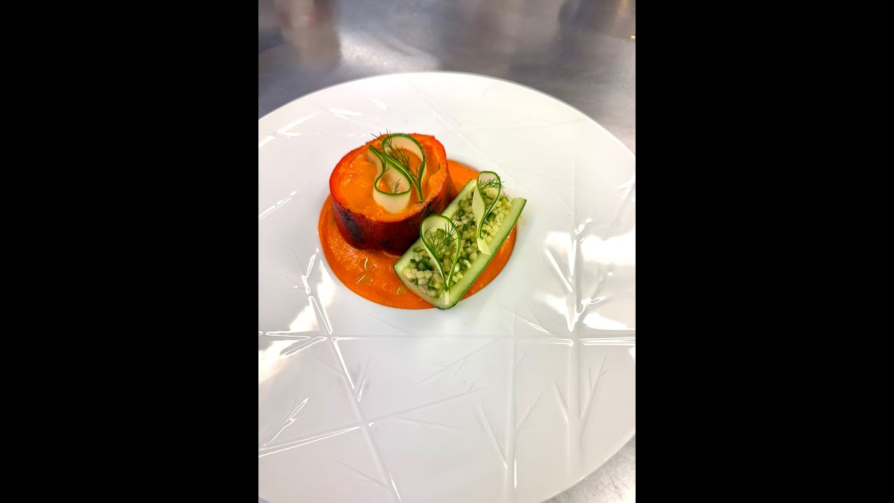 Roasted Red Pepper with Sauted Spnich and Feta cheese Mousse Pickle ...