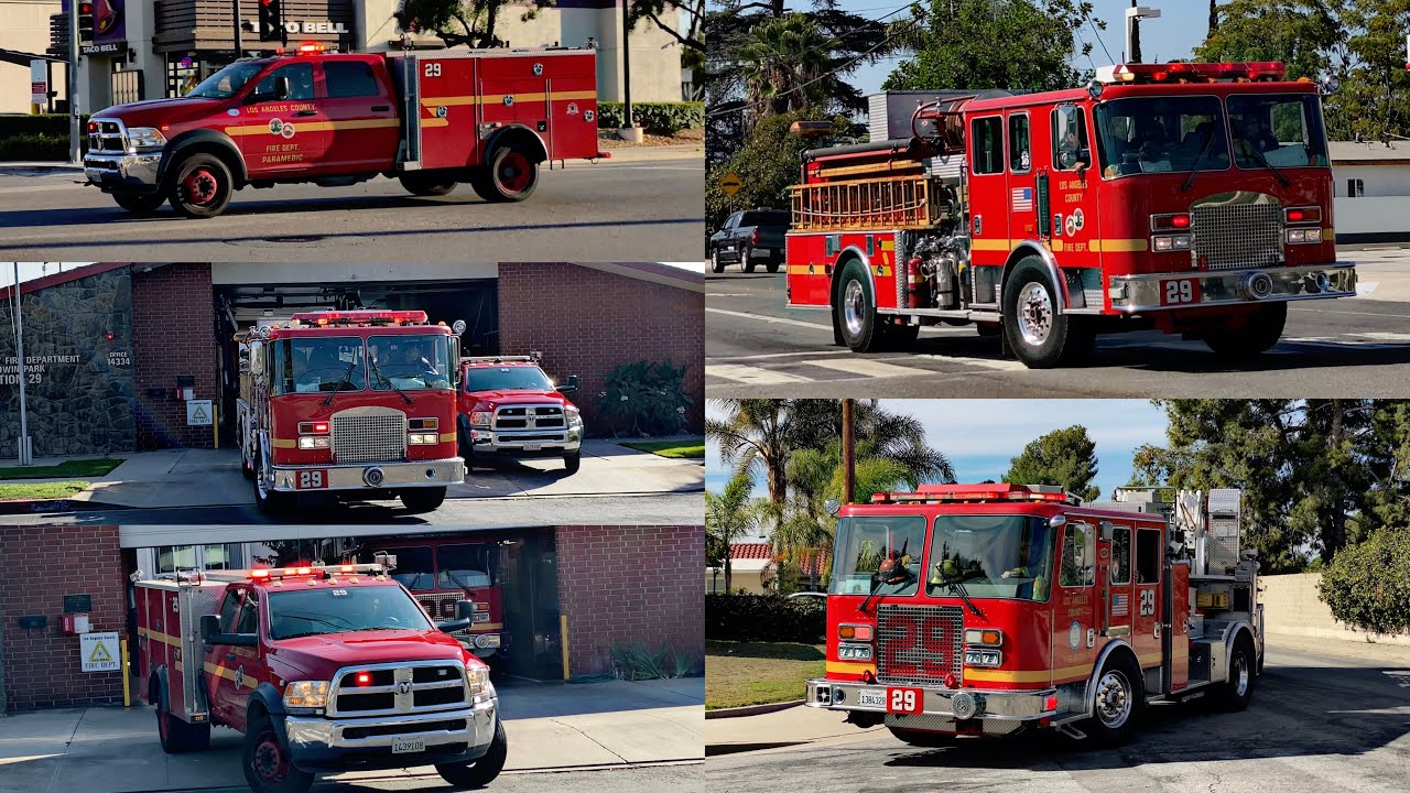 LACoFD Engine 29, Squad 29, & Quint 29 Responding Code 3 - YouTube