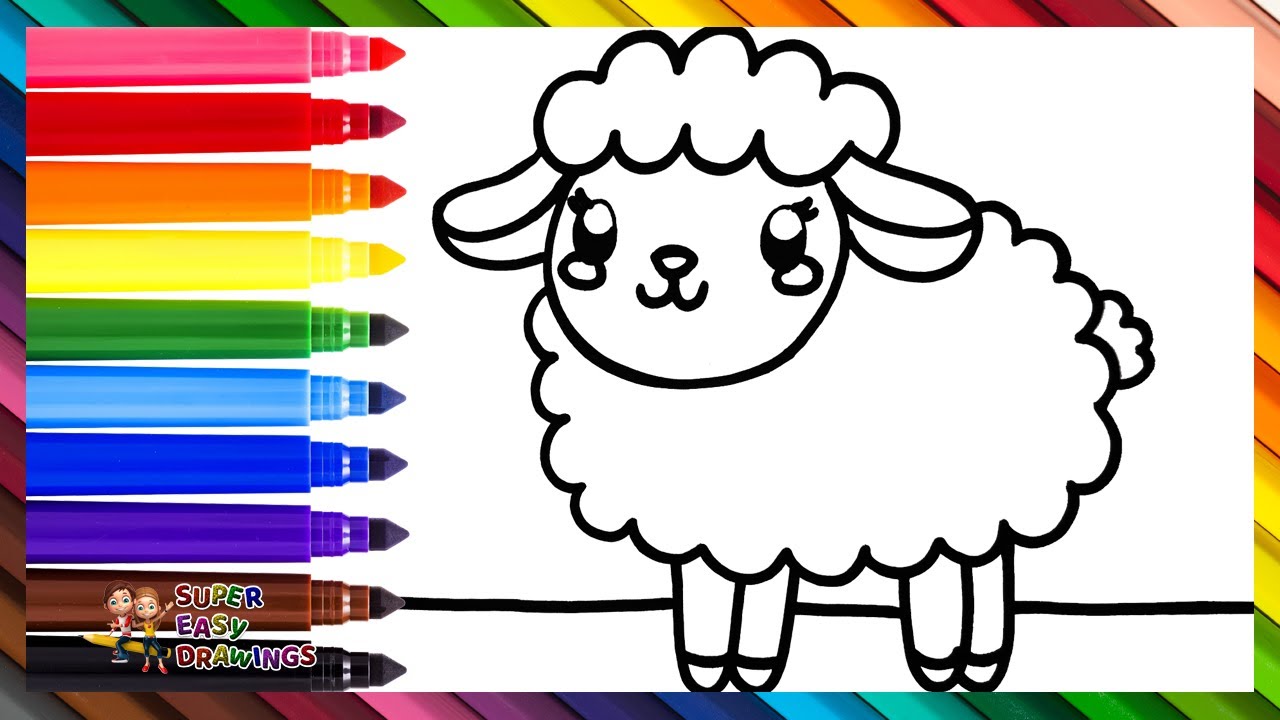 Draw and Color a Cute Sheep 🐑🌈 Drawings for Kids - YouTube