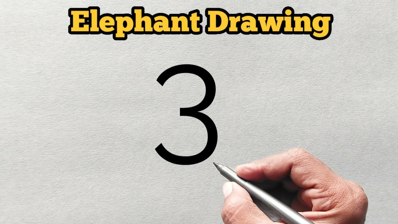 How to draw Elephant from number 3 | Easy Elephant drawing for ...