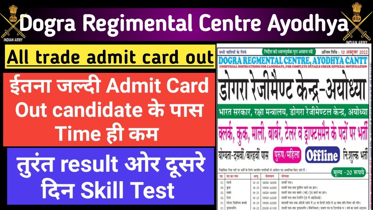 The Dogra Regimental Centre Group C Admit card out|Dogra Regimental ...