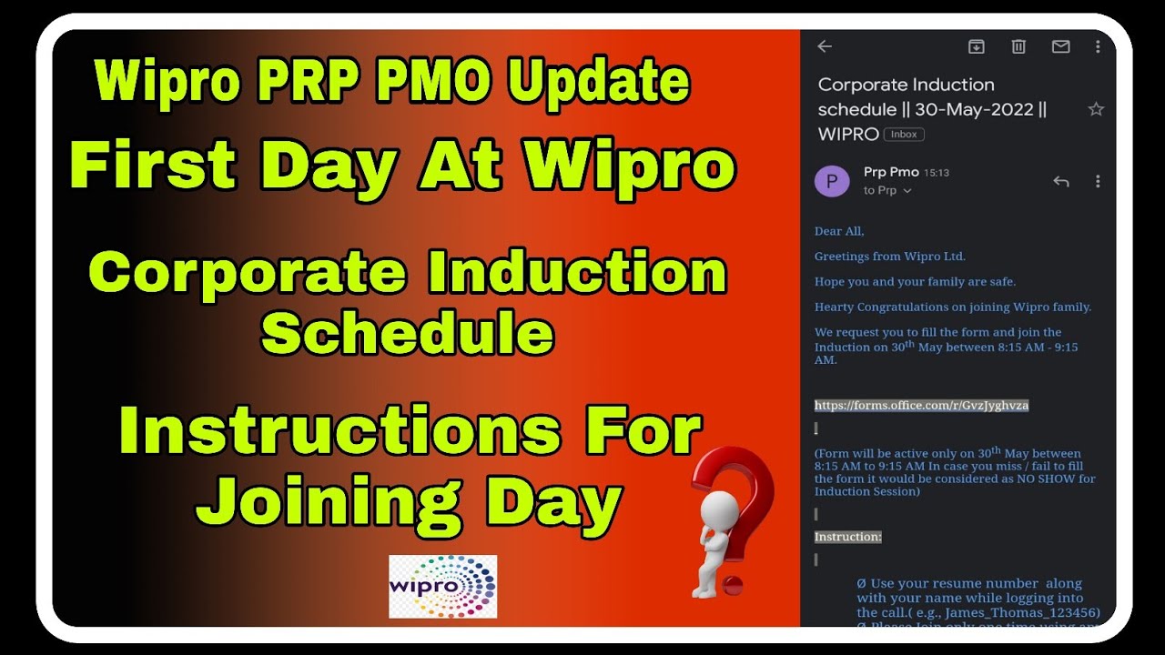 Wipro PRP PMO Update || What Is Corporate Induction Program || What Happens On First Day At ...