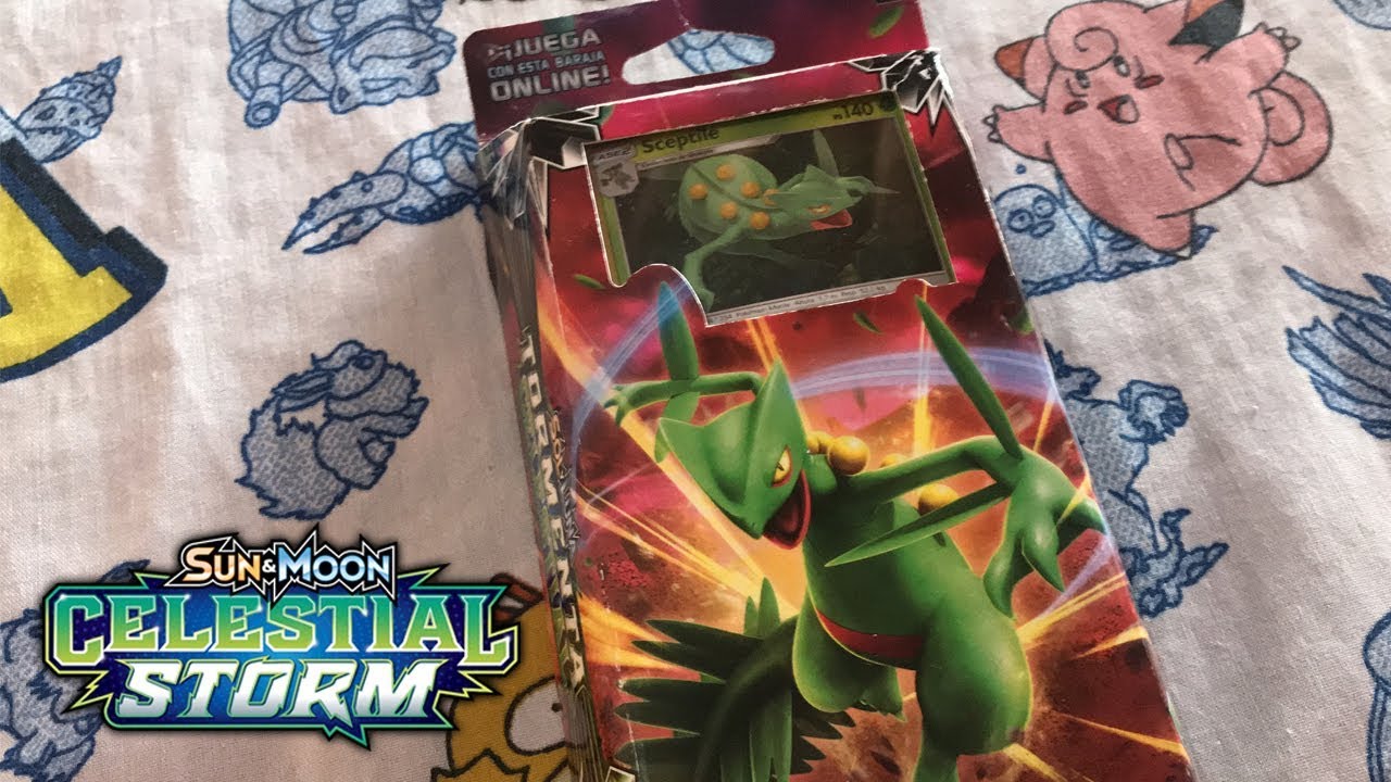 Unboxing Celestial Storm Theme Deck "SCEPTILE LEAF CHARGE" - Mazo Temático Sceptile "Hoja ...