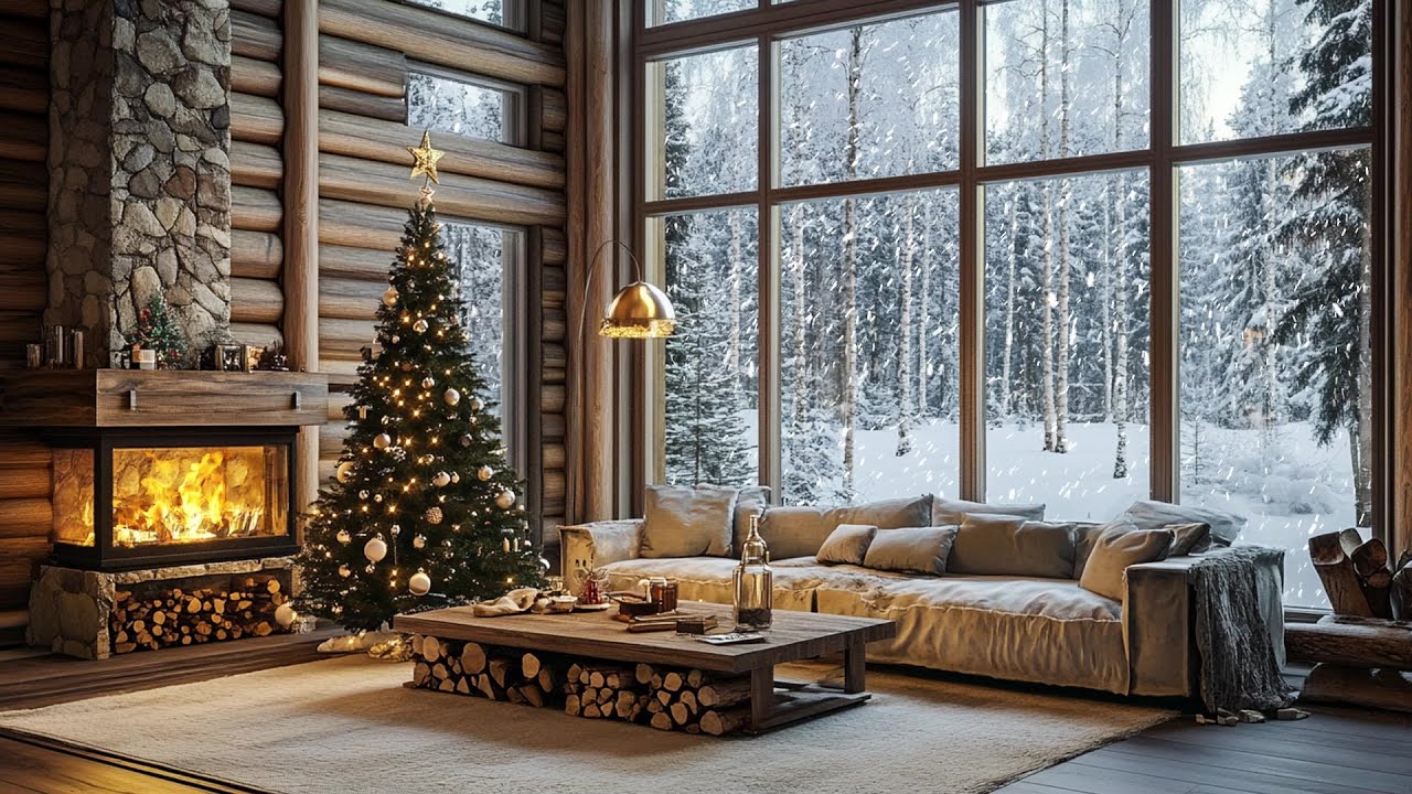 Relaxing Snow Sounds and Fireplace Ambience For Deep Winter Sleep And ...