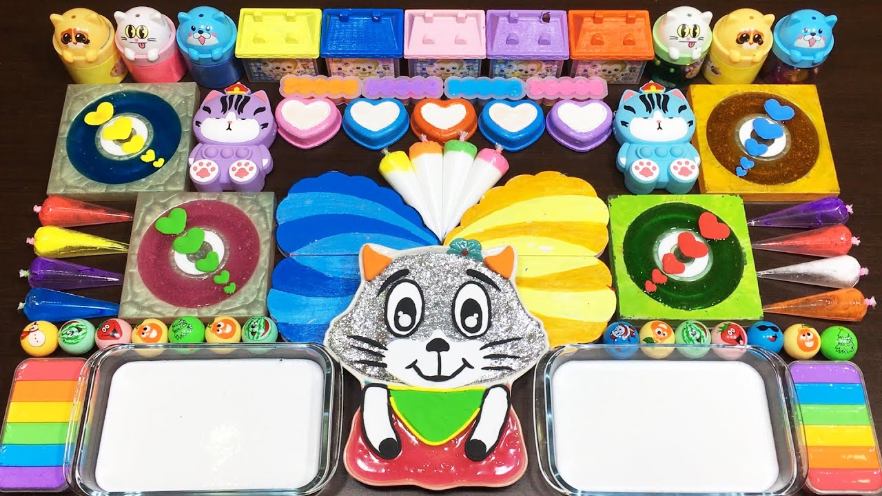 CAT Slime ! Mixing random into GLOSSY Slime I Satisfying Cocomelon ...