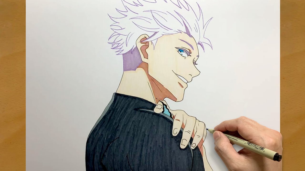 How to Draw Gojo Satoru from Jujutsu Kaisen | step by step | Draw anime ...