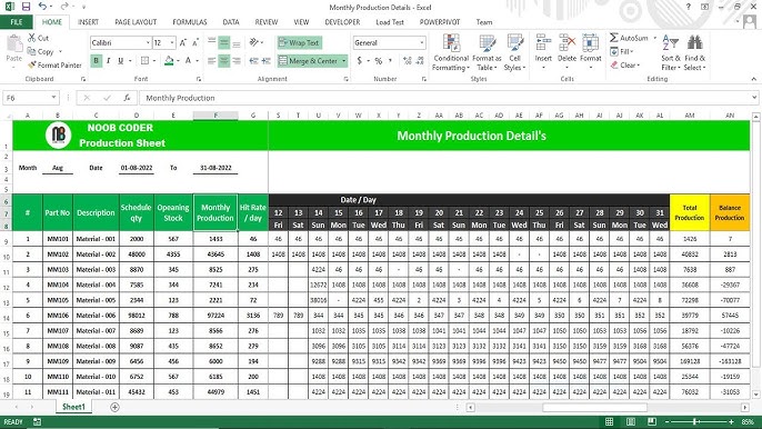 Excel Production Schedule Template