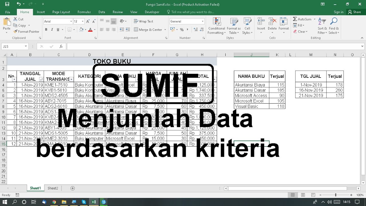 Penggunaan fungsi SUMIF pada excel - YouTube