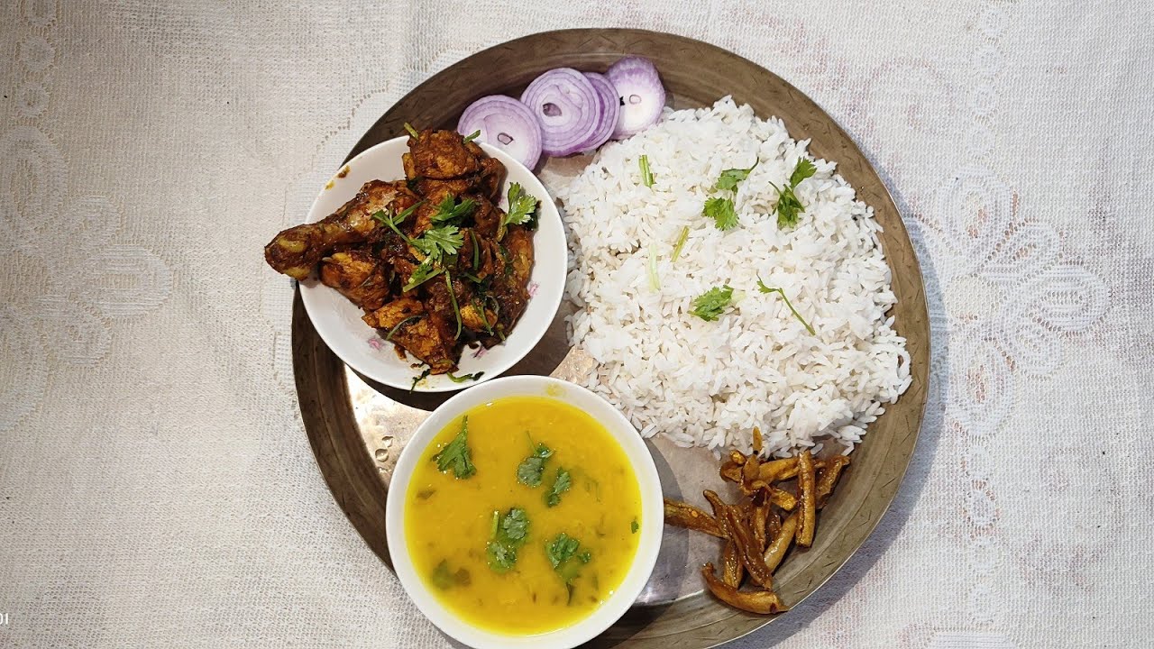 Tasty Fried chicken with Rice and Dal . #friedchicken - YouTube