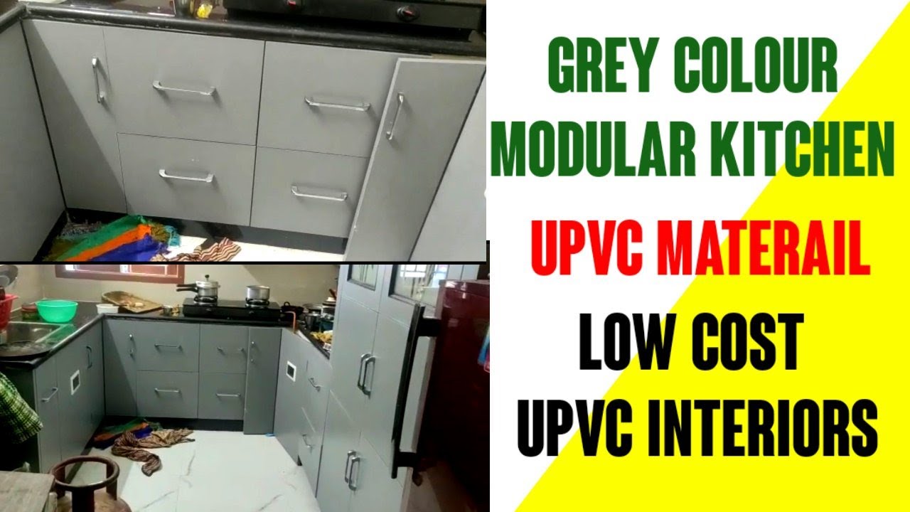 Grey color Modular Kitchen | Low Cost UPVC Modular Kitchen | UPVC ...