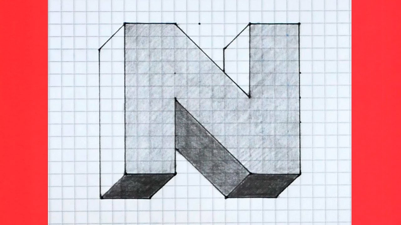 How to draw letter N 3D very easy || Easy drawing on grid - YouTube