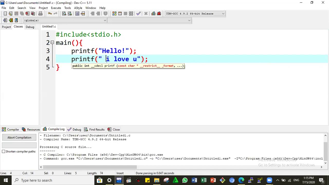 C Programming Language Printf Youtube 5594