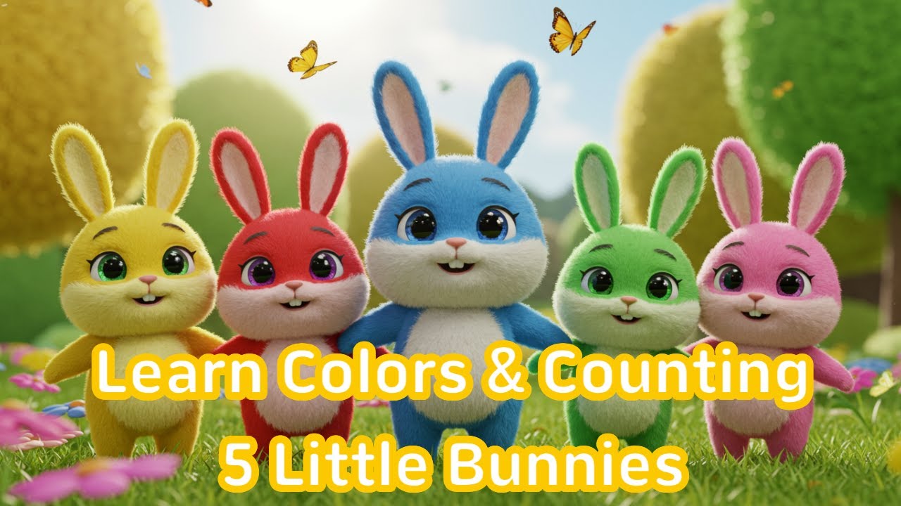 "5 Little Bunnies Song 🐰 | Learn Colors & Counting | Fun Kids Song ...