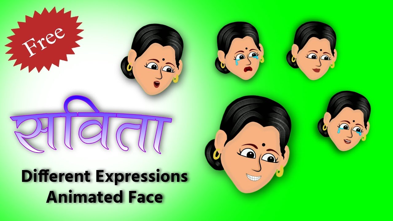 SAVITA different expressions face | green screen | animated face ...