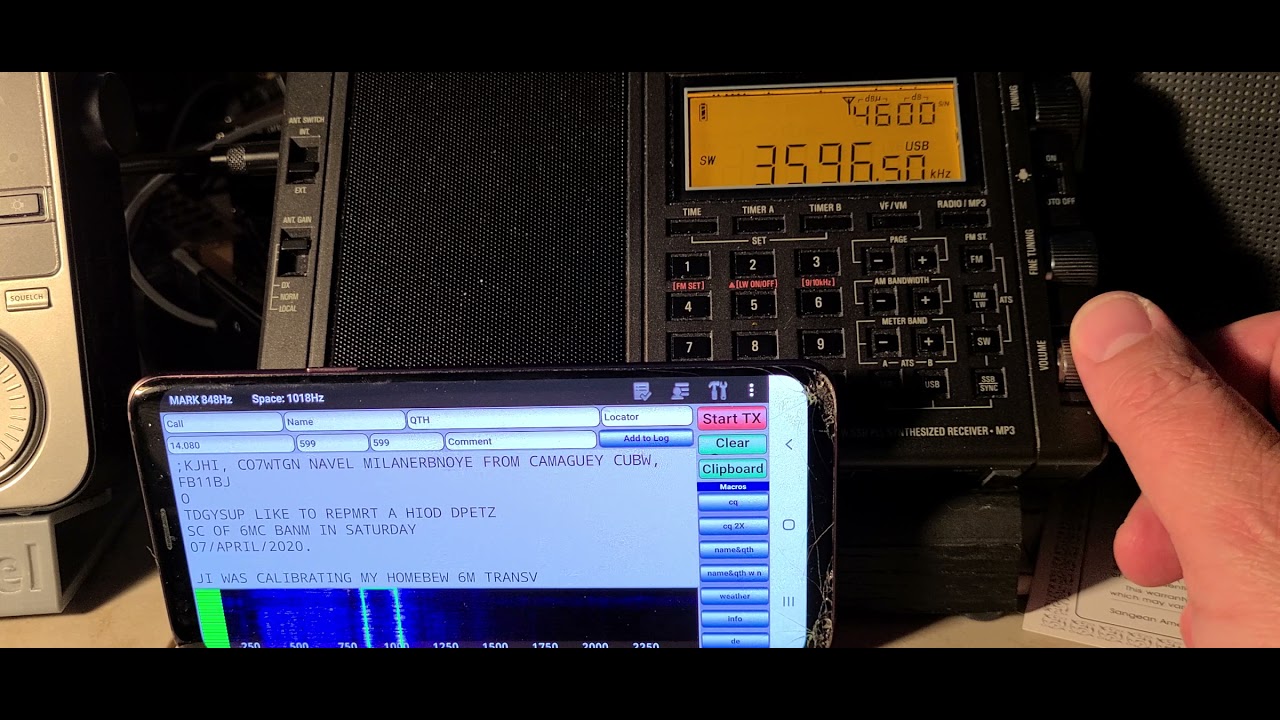 Droid RTTY app decoding W1AW Radio Teletype bulletin on 80 meters using Tecsun PL-990x receiver ...