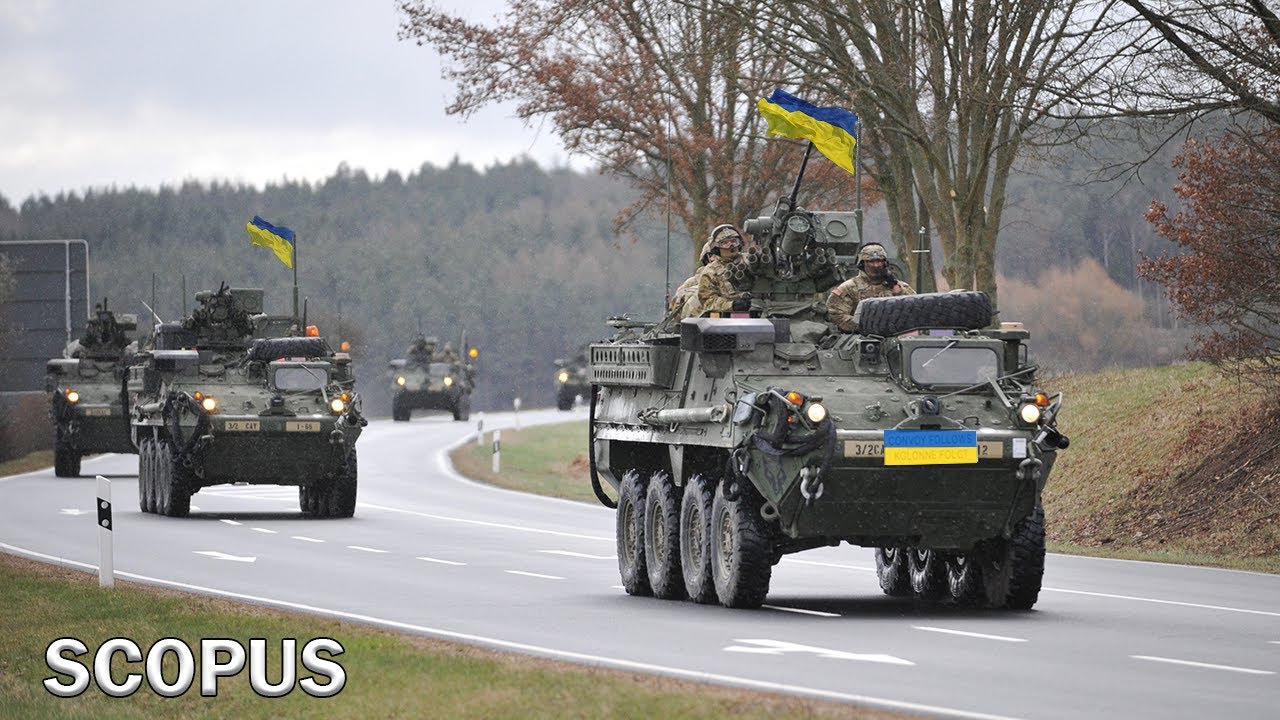 Hundreds of Stryker Armored vehicles convoyed into Ukraine - YouTube