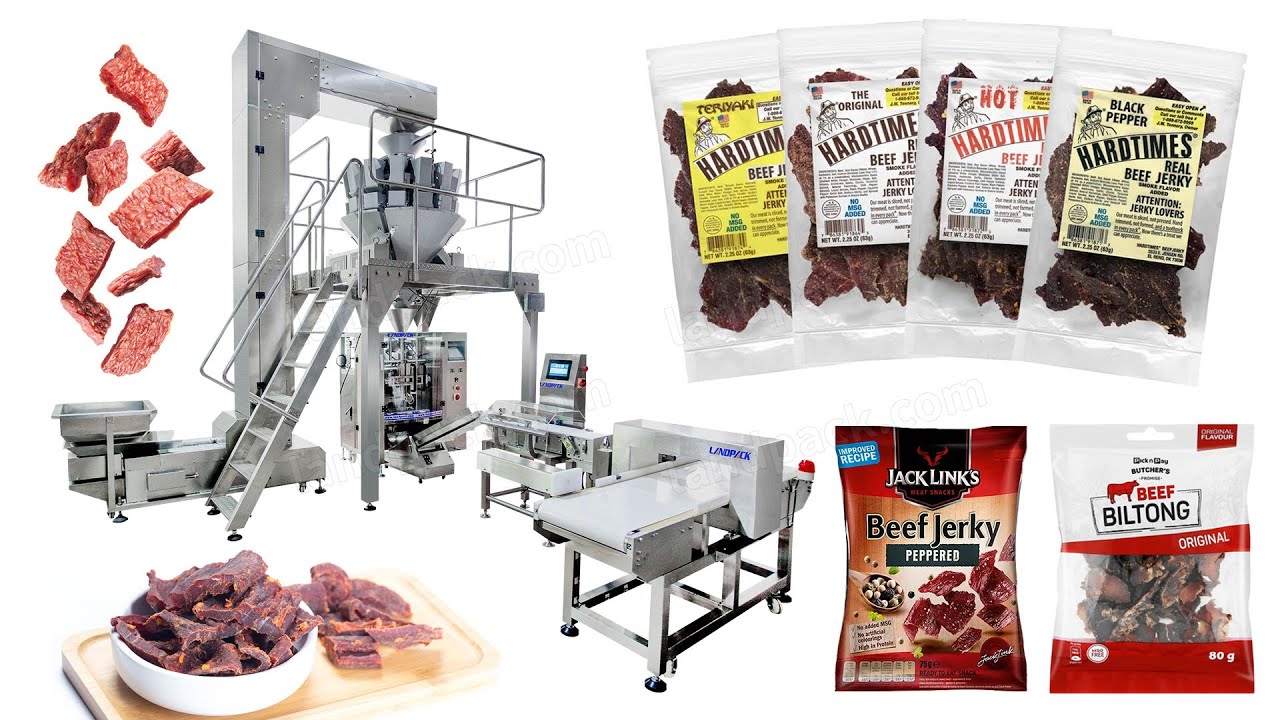 Full Automatic Beef Jerky/ Biltong Multihead Weigher Packing Machine - YouTube