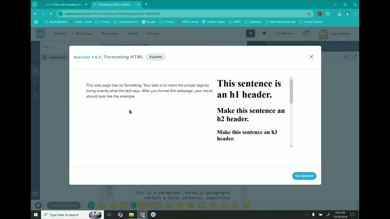 Exploring Computer Science Lesson HTML Formatting Practice - YouTube