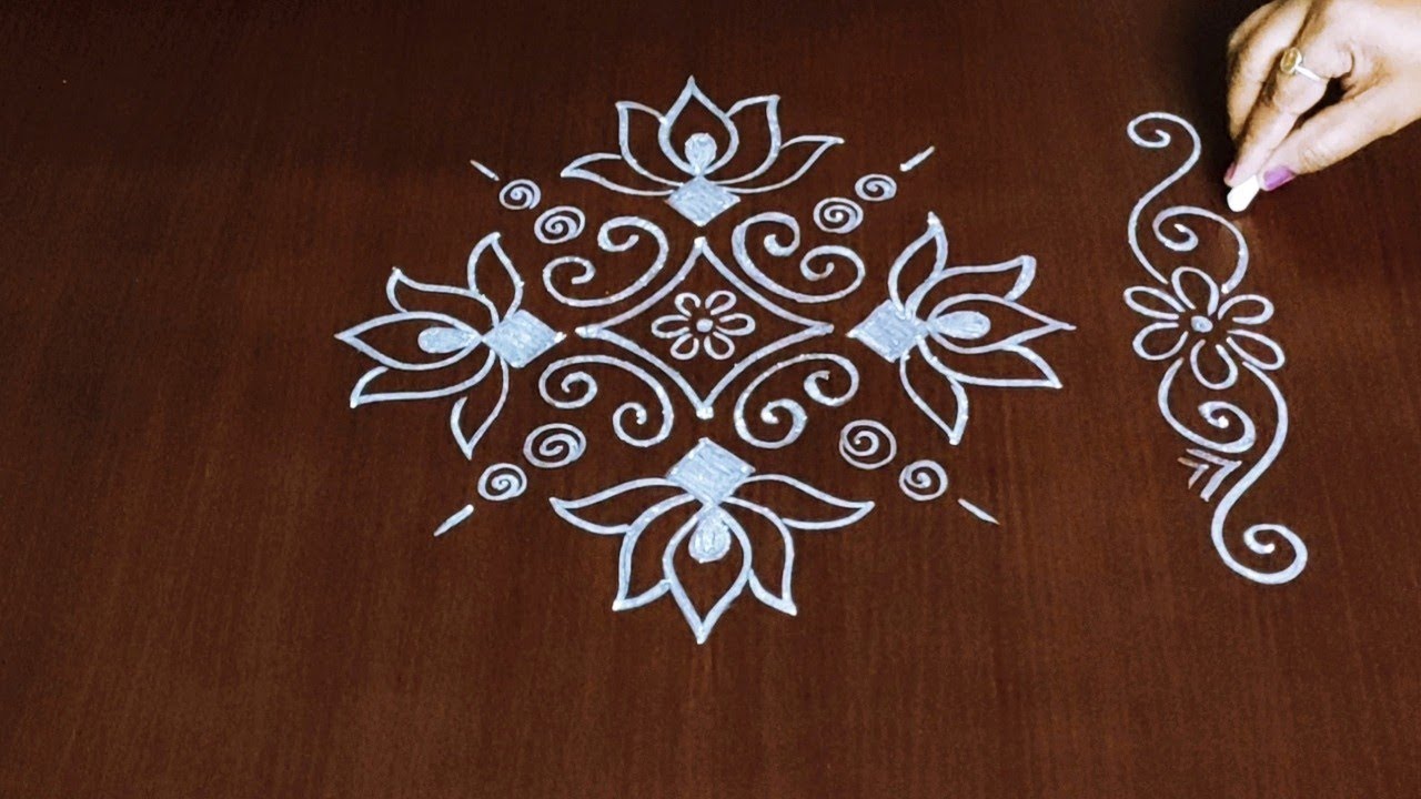 Easy & beautiful rangoli with side designs | Friday rangoli | Rangoli ...