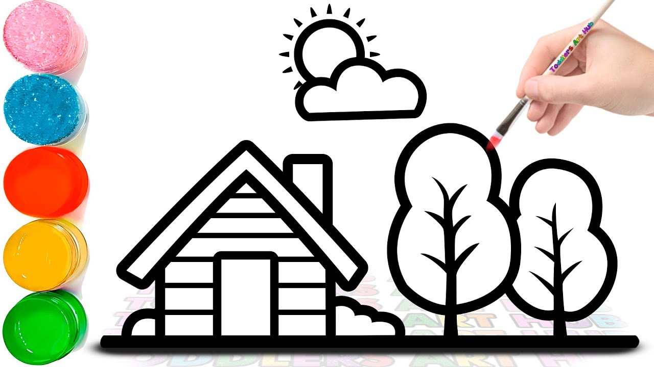 How to Draw a House Scene Easy for Kids | Step by Step Drawing Tutorial ...