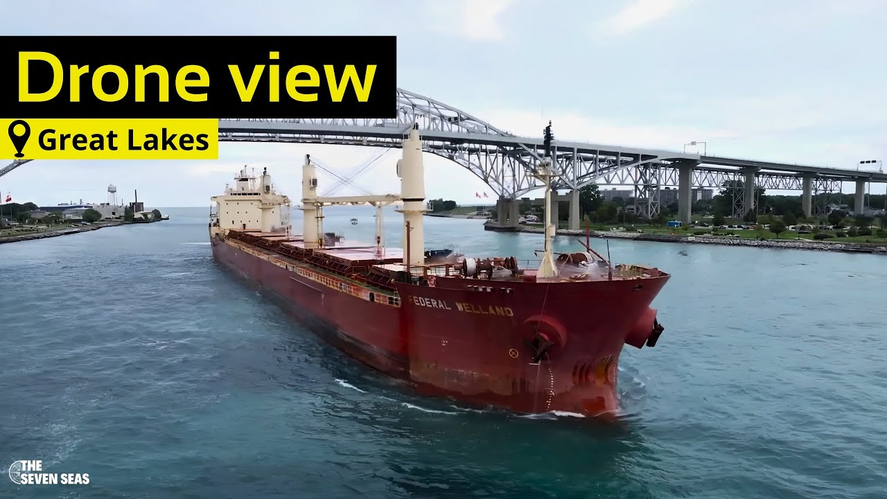 Drone video of 'FEDERAL WELLAND' cargo ship at Port Huron, Michigan ...