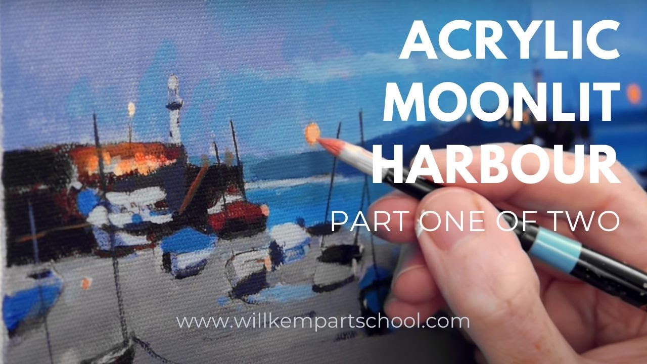 How to Paint a Moonlit Harbour in Acrylics (Part 1 of 2) - YouTube