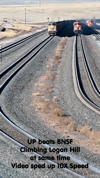 UP Beats BNSF up Logan hill, Powder River Coal Basin - side by side making the climb #shorts ...