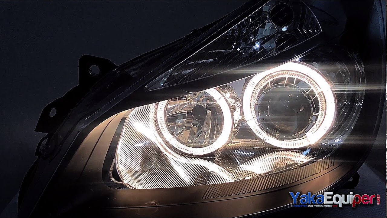 2 Phares avant Renault Clio 3 05-09 Angel Eyes - Noir - YouTube