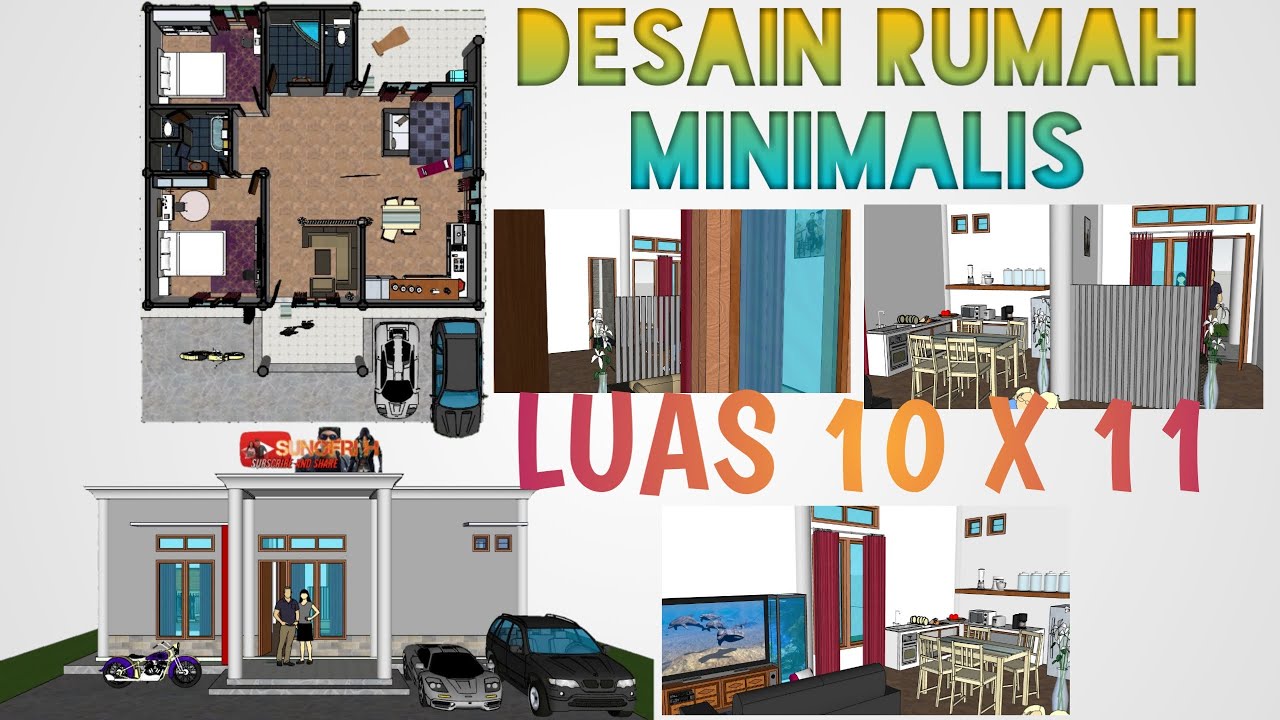 Desain rumah minimalis 10x11 Meter 2 kamar - YouTube