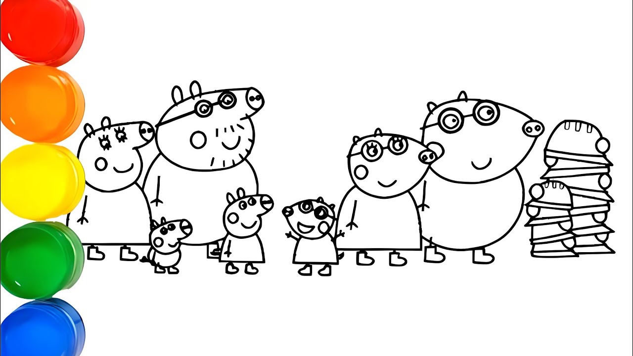 Peppa and Molly Mole with Family Drawing, Painting and Coloring ...