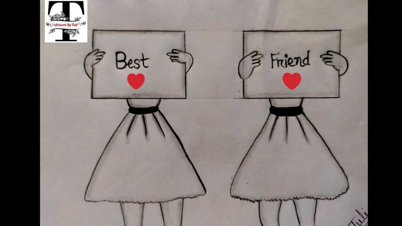 Best friend pencil drawing -step by step || How to draw friendship day ...