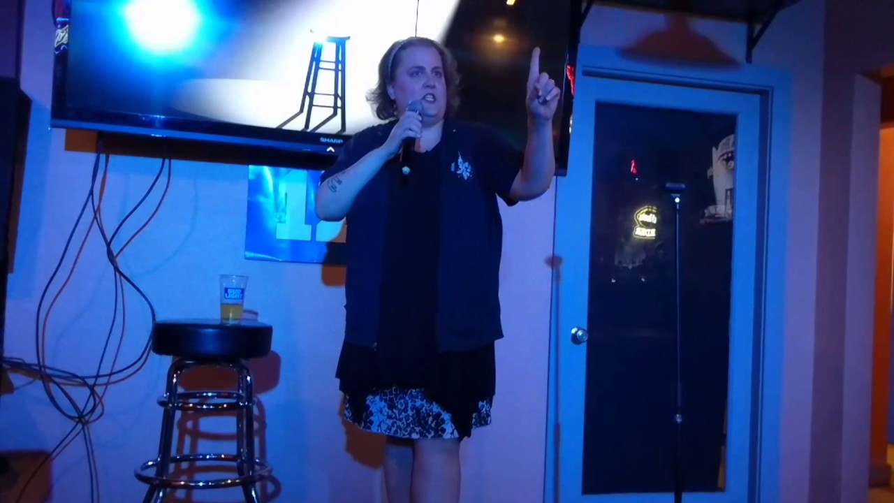 Kate Carlson Carlsen performing in a comedy competition at TAB's Bar ...