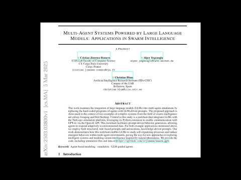 MULTI-AGENT SYSTEMS POWERED BY LARGE LANGUAGE MODELS: APPLICATIONS IN SWARM INTELLIGENCE - YouTube