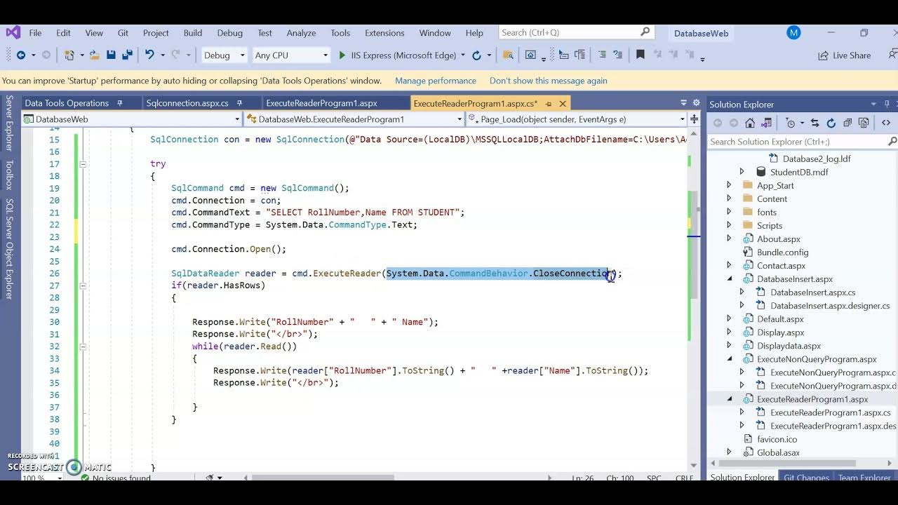 Ado Command Object Executereader Method Program Youtube