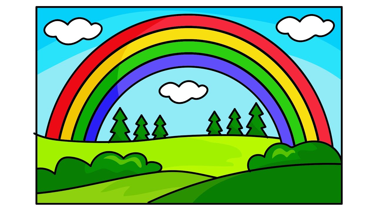 easy drawing beautiful rainbow scenery for kids - YouTube