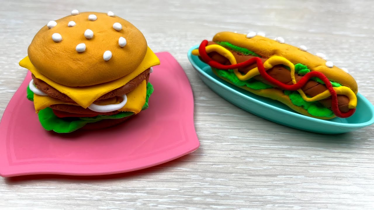 Making A Delicious Burger And Hot Dog Out Of Plasticine | Burger And ...