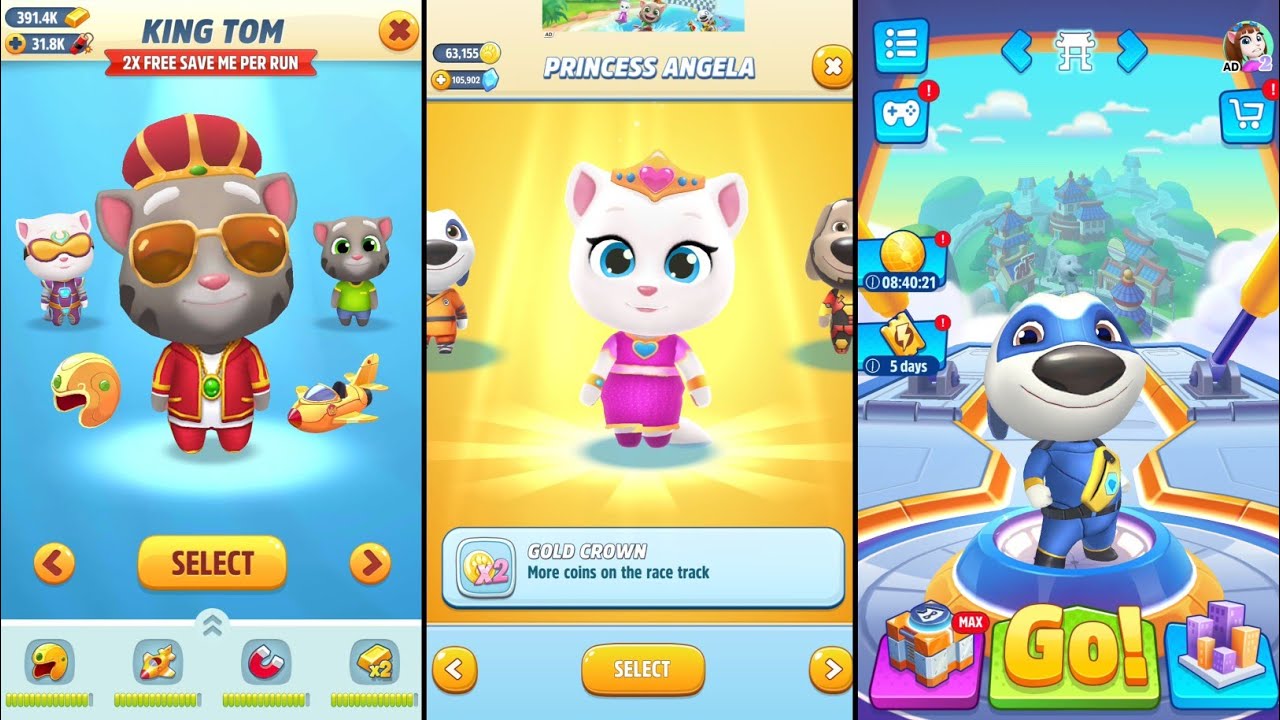 Talking Tom Gold Run King Tom vs Tom Jetski 2 Princess Angela vs Tom ...