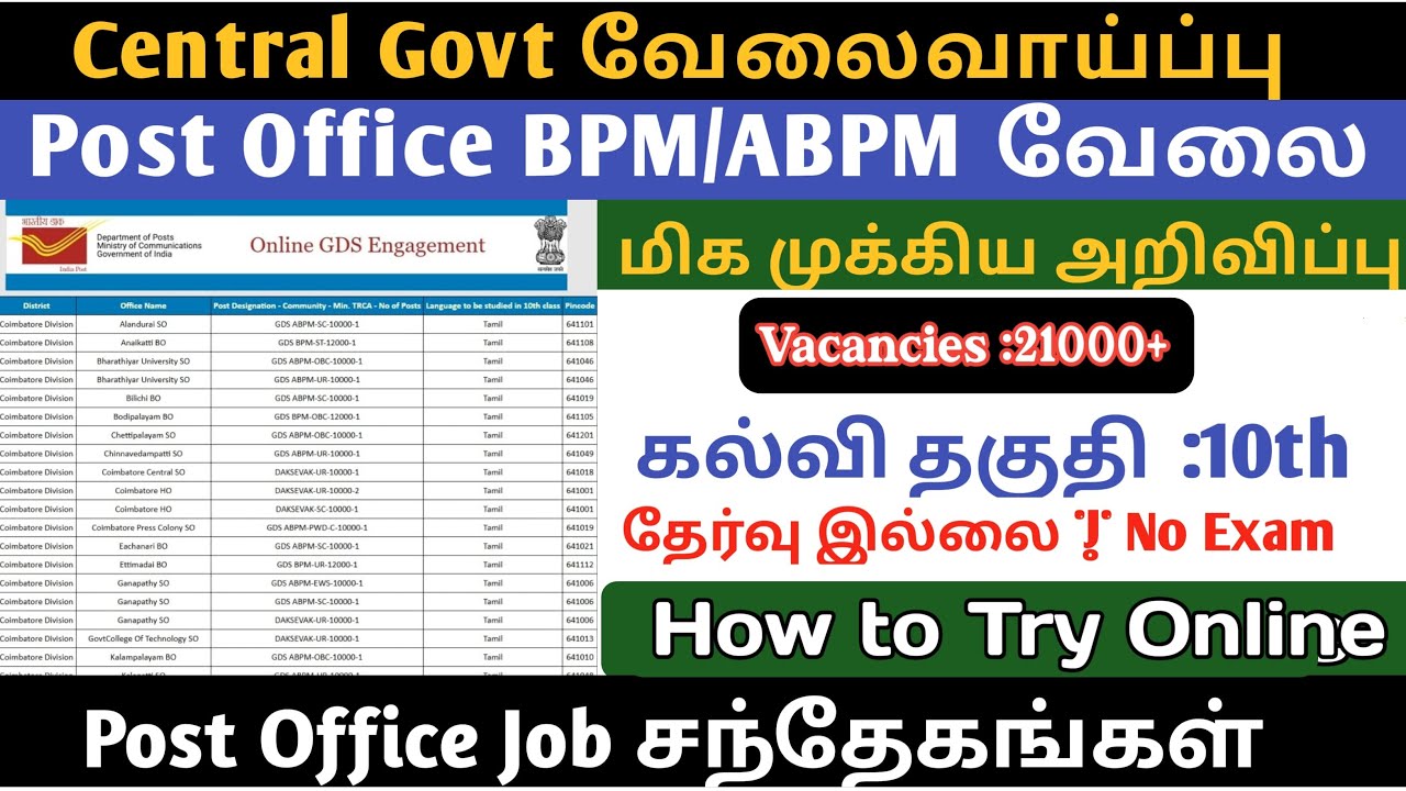 📢 Post Office BPM | ABPM | GDS 2025 Recruitment 🔥 | India Post Office ...