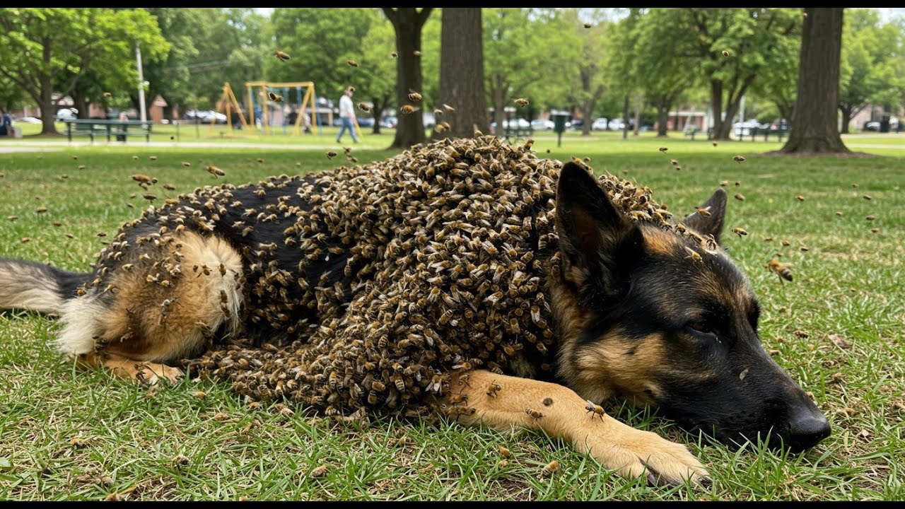 Rescued German Shepherd Dog Attacked by Bees in the Park - YouTube